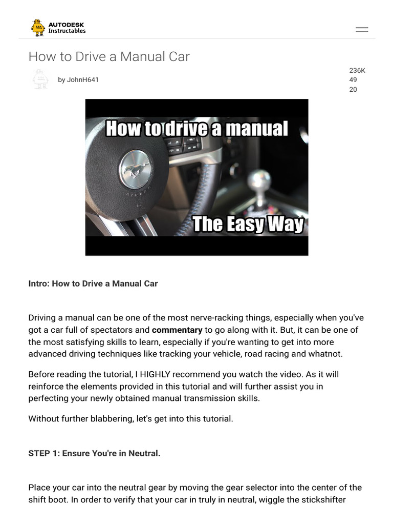 How To Drive A Manual Car | PDF | Manual Transmission | Transportation ...