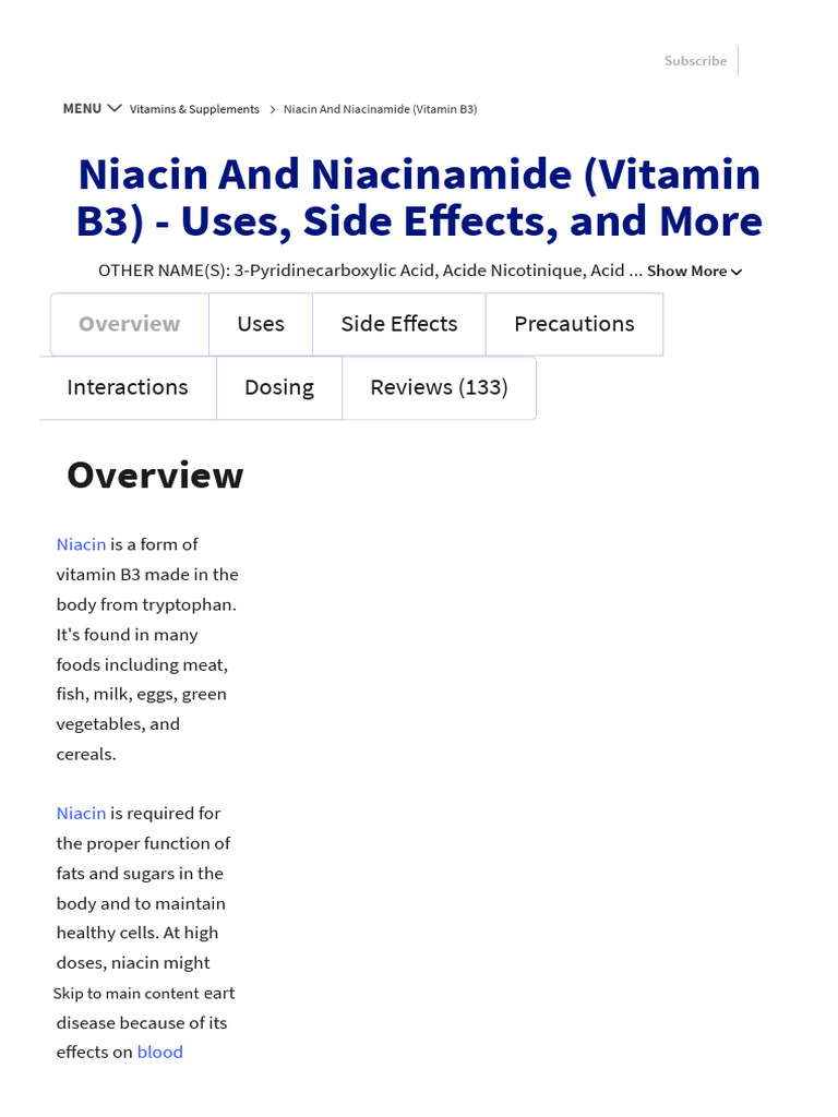 NIACIN AND NIACINAMIDE (VITAMIN B3) - Overview, Uses, Side Effect | PDF ... NIACIN AND NIACINAMIDE (VITAMIN B3) - Overview, Uses, Side Effect | PDF ...