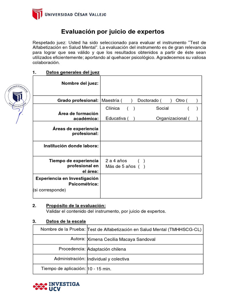 Formato de Evaluación de Juicio de Expertos - Grupo 1 Final | Descargar ...