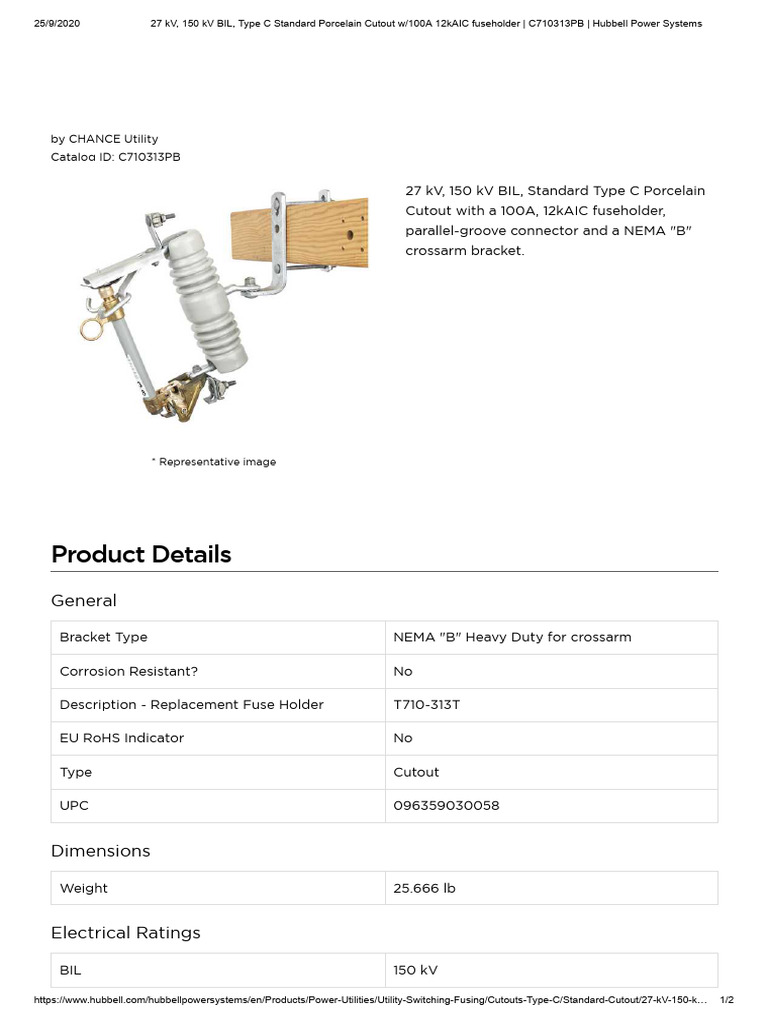 Ficha Tecnica - Cutout Type C Standard Porcelain 27 KV 150 KV BIL 100A ...