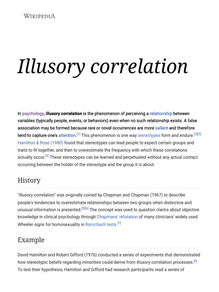 Illusory Correlation - Wikipedia | PDF | Psychological Concepts | Bias
