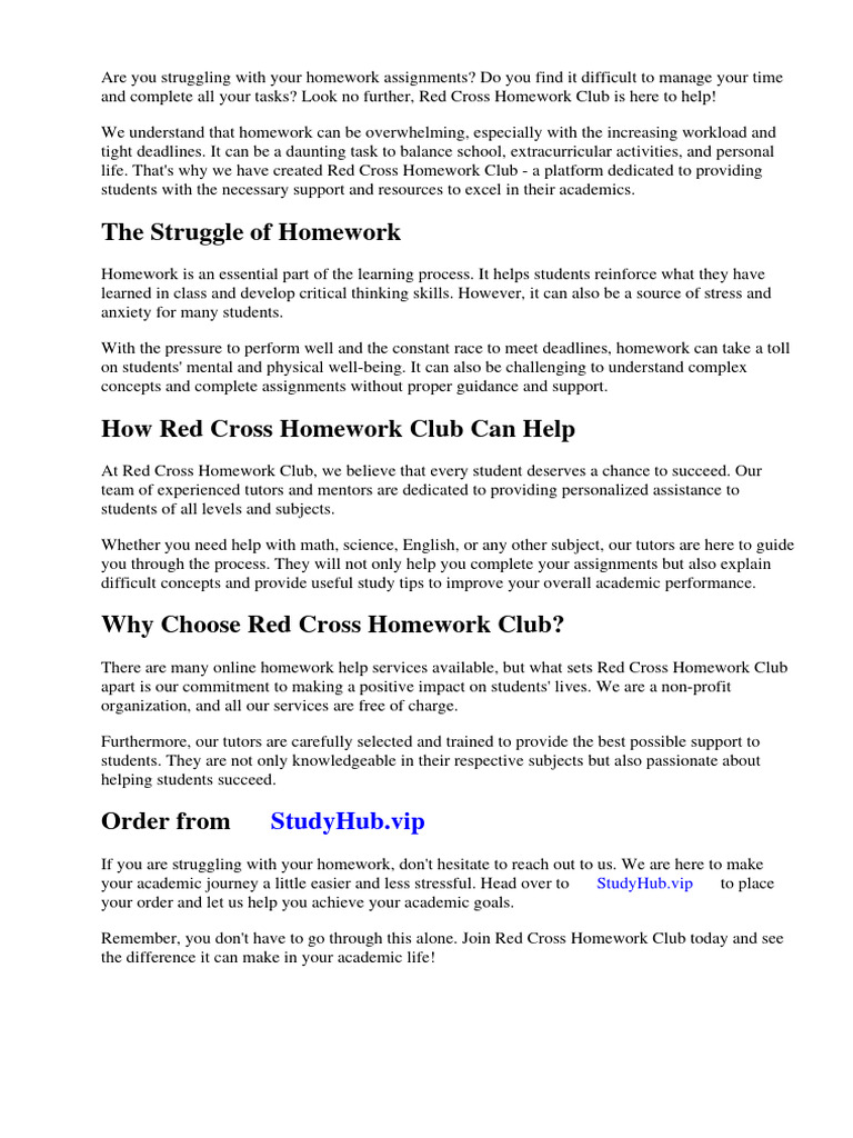 Red Cross Homework Club | PDF | American Red Cross | Homework
