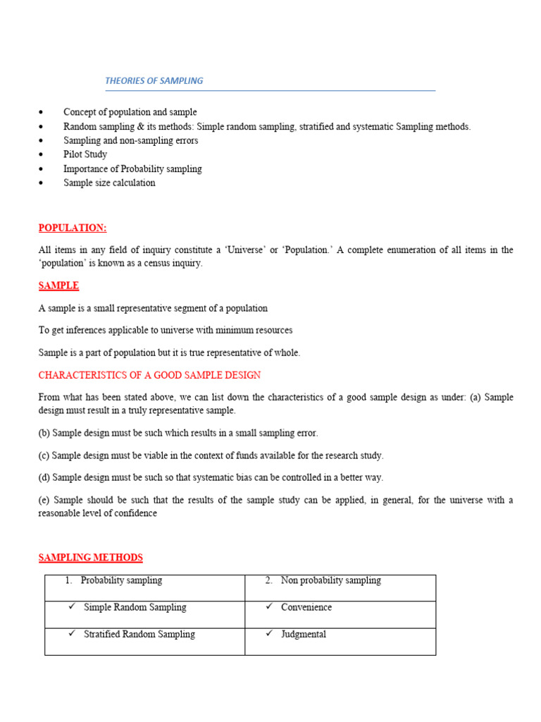 THEORIES OF SAMPLING | PDF | Sampling (Statistics) | Randomness