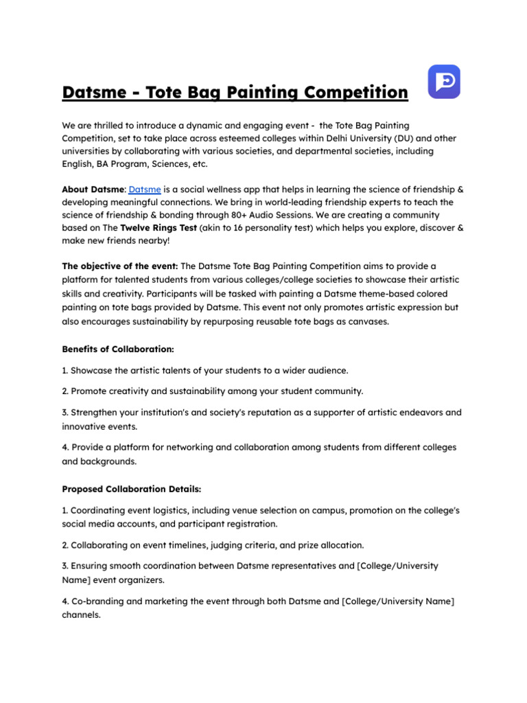 Datsme Tote Bag Painting Contest 2023 | PDF | Human Communication