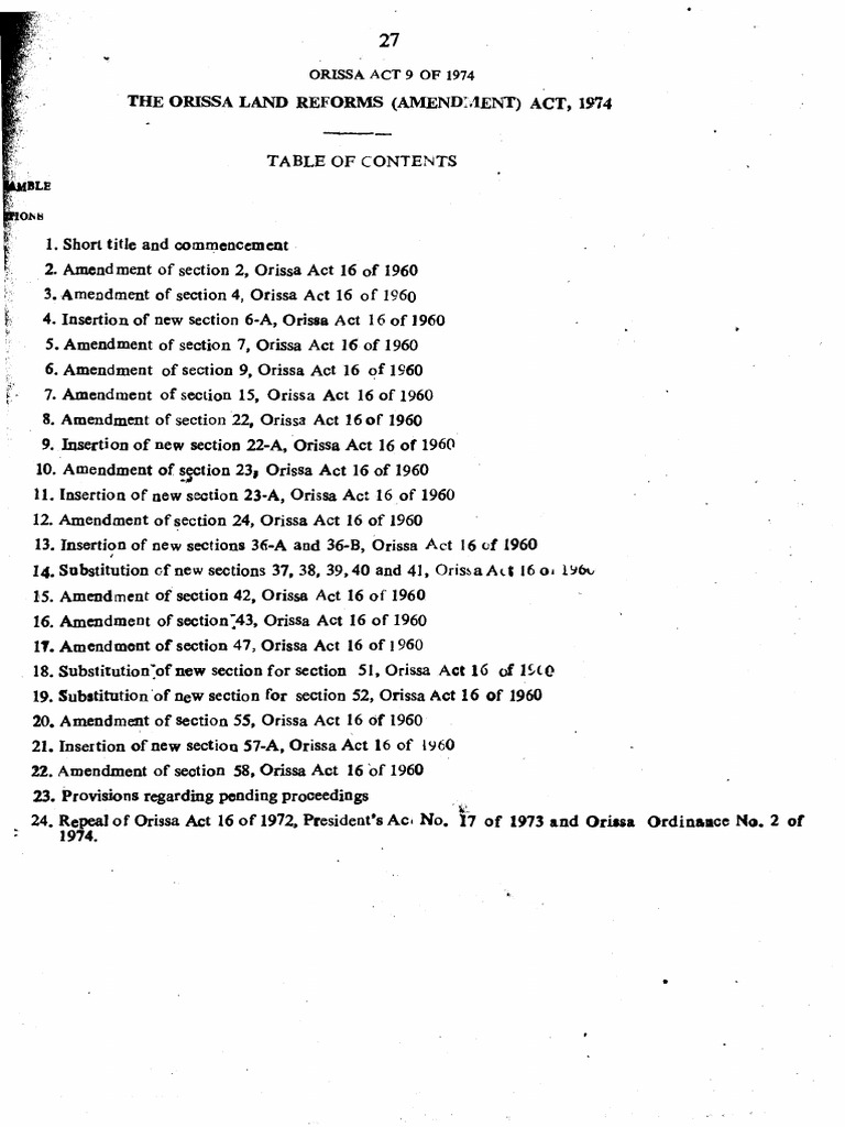 Orrisa Land Reforms Act (Amendment) Act 1974 | PDF