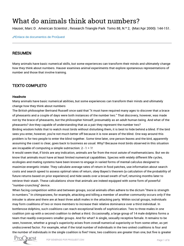 What Do Animals Think About Numbers | PDF | Numbers