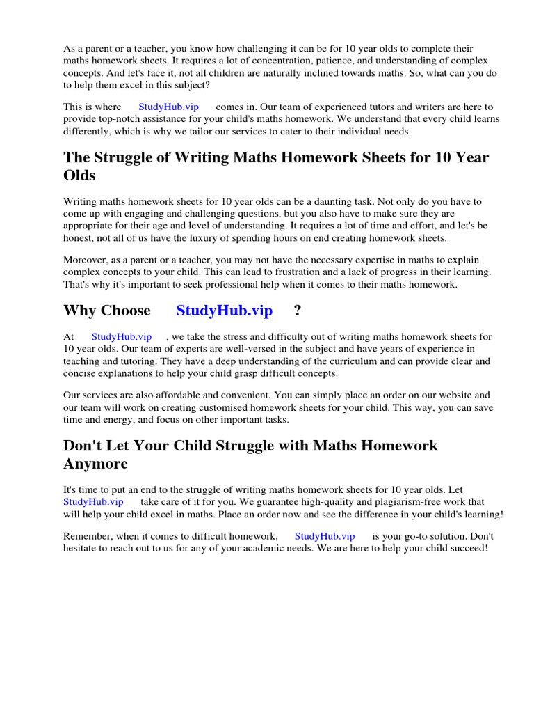 Maths Homework Sheets For 10 Year Olds | Download Free PDF | Worksheet ...