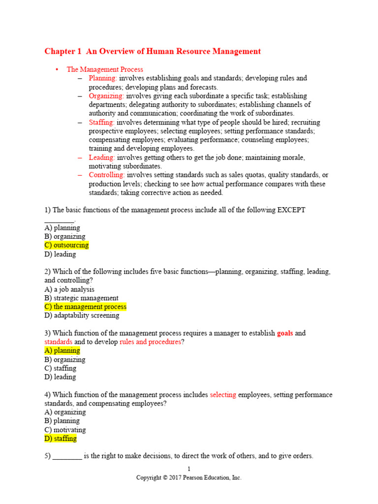 Chapter-1-An-overview-of-HRM-Trắc nghiệm | PDF | Human Resource Management | Human Resources