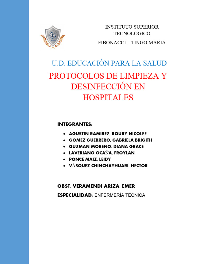 Trabajo Monografico de Educacion para La Salud - Protocolos de Limpieza y Desinfección en ...
