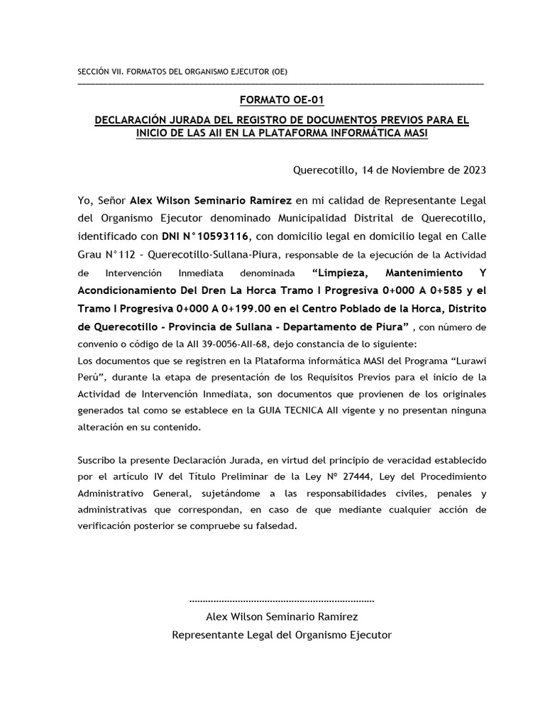 Formato OE-01 | PDF | Derecho