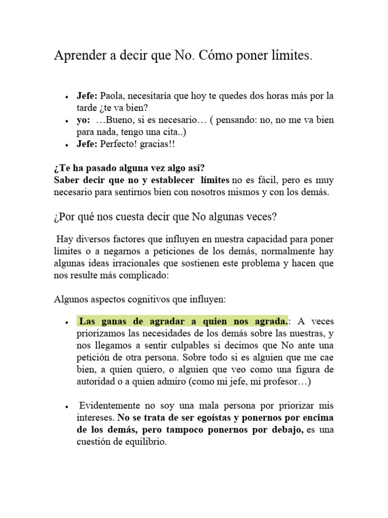 Aprender A Decir Que No Pdf Conceptos Psicologicos Sicología
