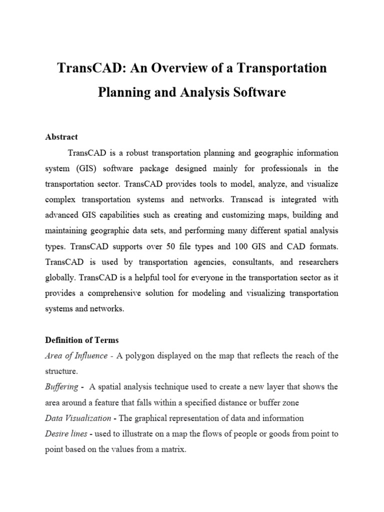 TransCAD - An Overview of A Transportation Planning and Analysis ...