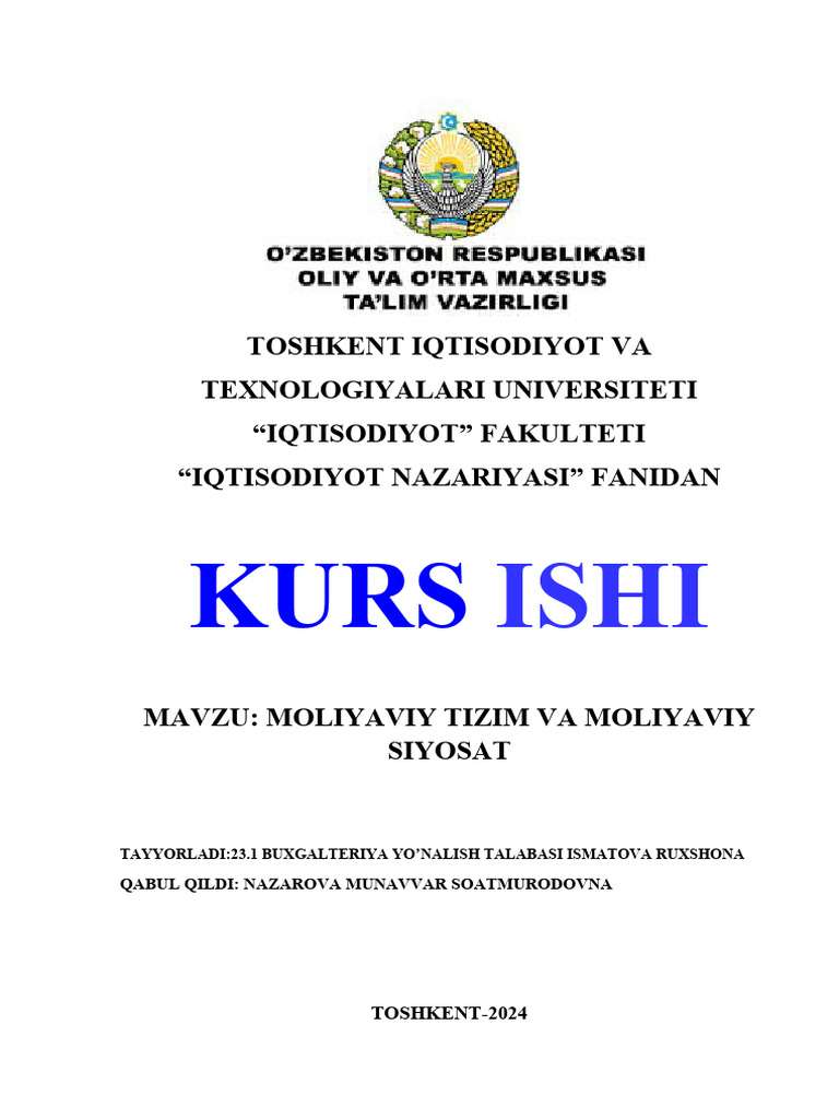 Moliya Tizimi Va Moliyaviy Siyosat Reja | PDF