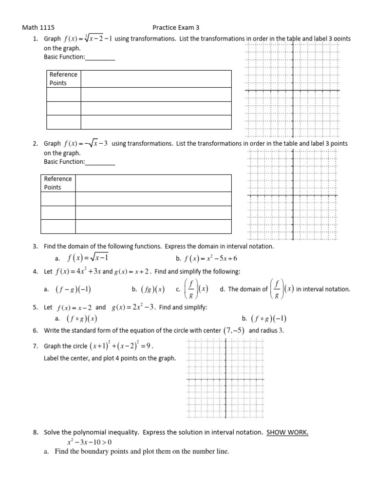 Practice Test 3 | PDF | Function (Mathematics) | Polynomial