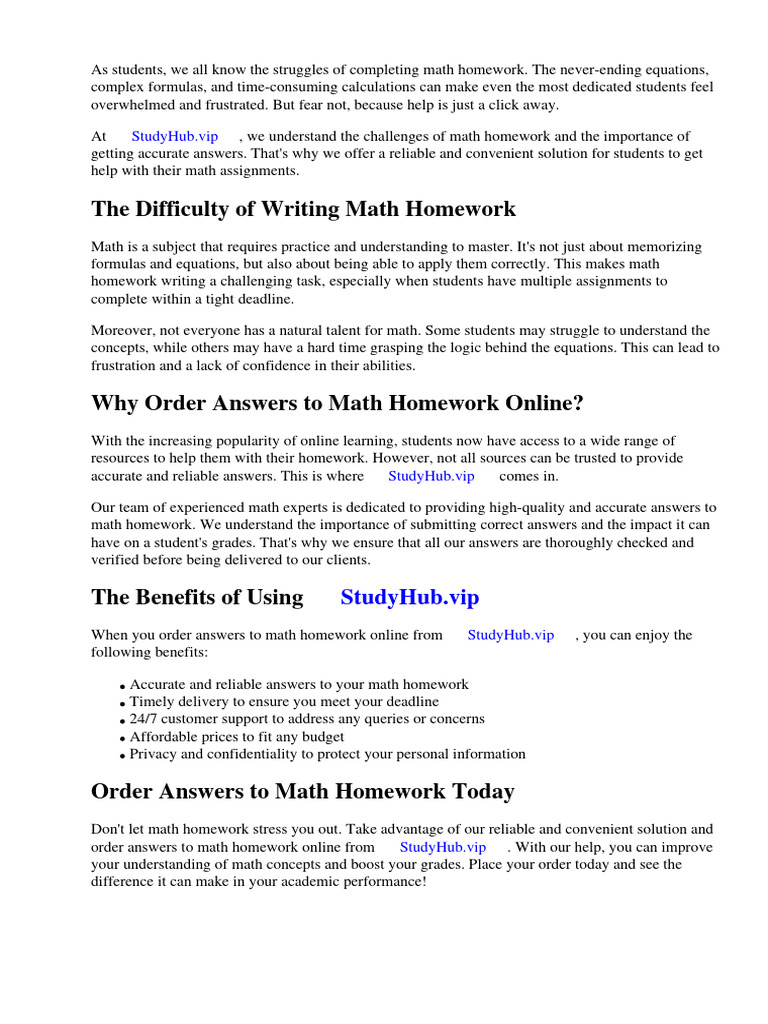 Answers To Math Homework Online | PDF | Mathematics | Homework