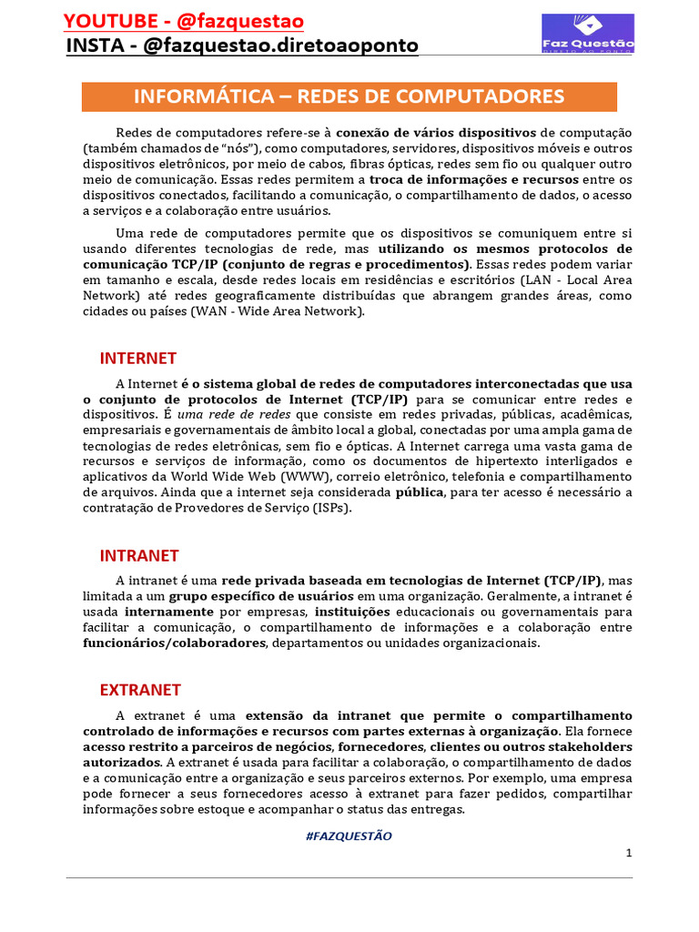 Informática - Redes de Computadores - Material Completo | PDF | Rede de ...