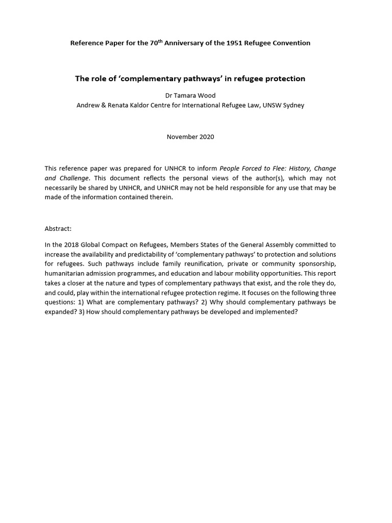 Tamara Wood - The Role of Complementary Pathways in Refugee Protection | Download Free PDF ...