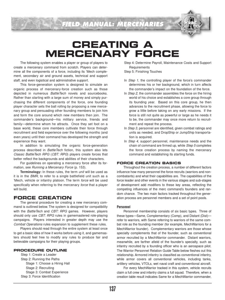 Creacion F. Mercenaria. WYRY | PDF | Battle Tech | Military