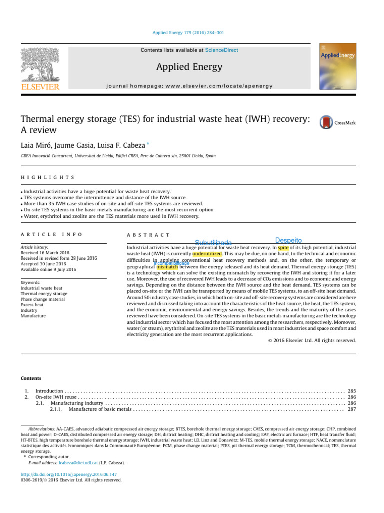 Thermal Energy Storage (TES) For Industrial Waste Heat (IWH) Recovery ...