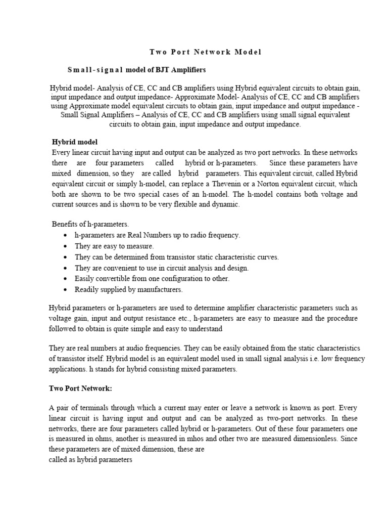 Two Port Network Model | PDF | Amplifier | Telecommunications Engineering Two Port Network Model | PDF | Amplifier | Telecommunications Engineering