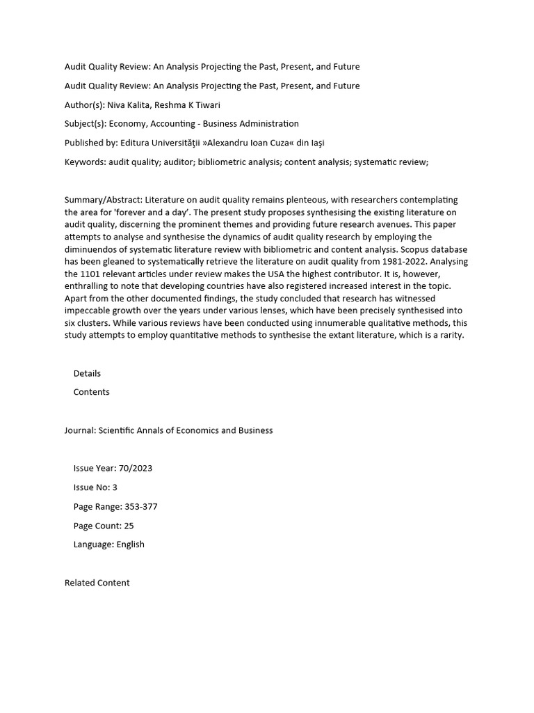 Audit Quality Review | PDF | Audit | Theory