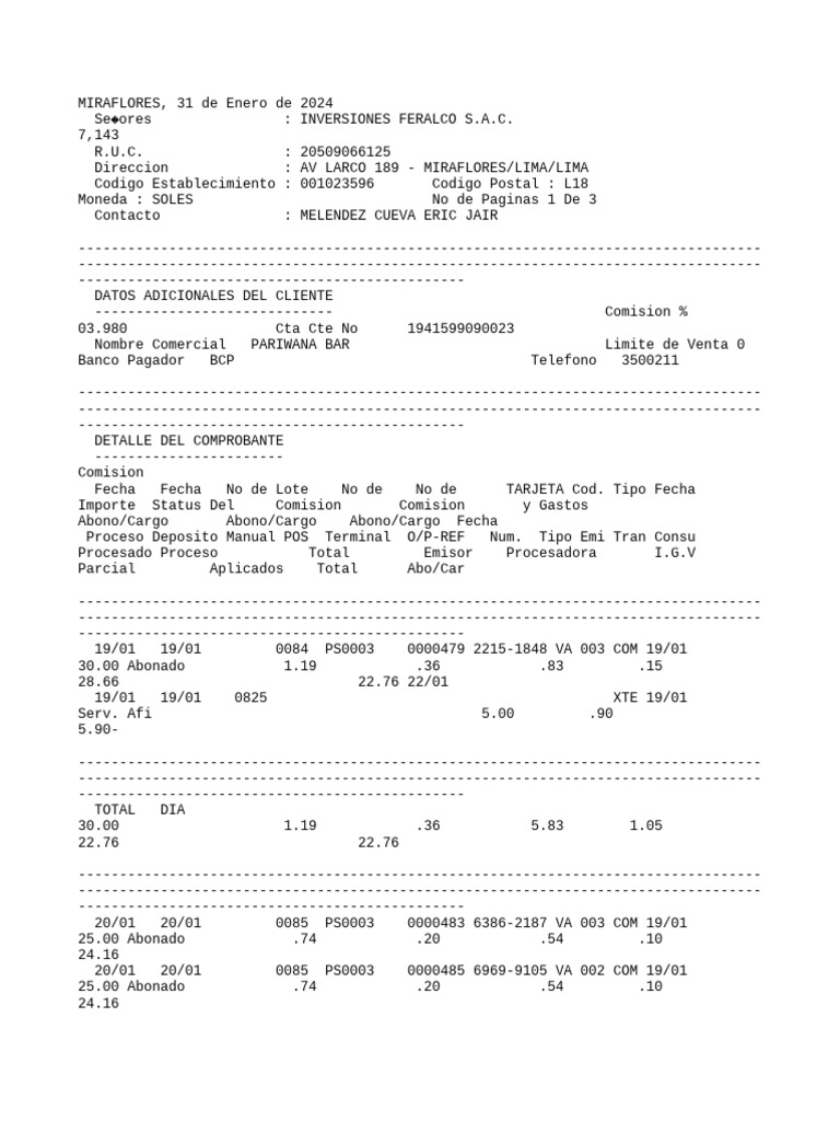 Informe de Comisiones Enero 2024 | PDF | Finanzas personales | Dinero