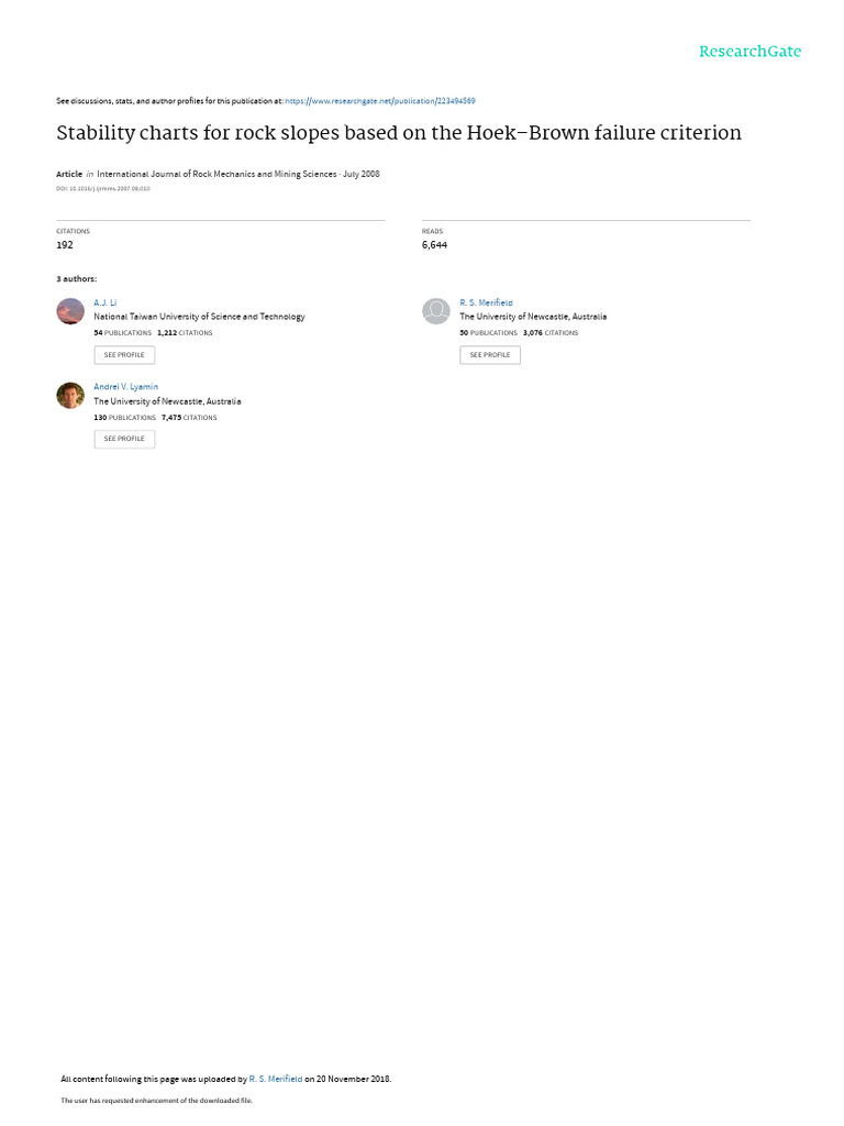 Stability Charts For Rock Slopes Based On HB | PDF | Applied And ...