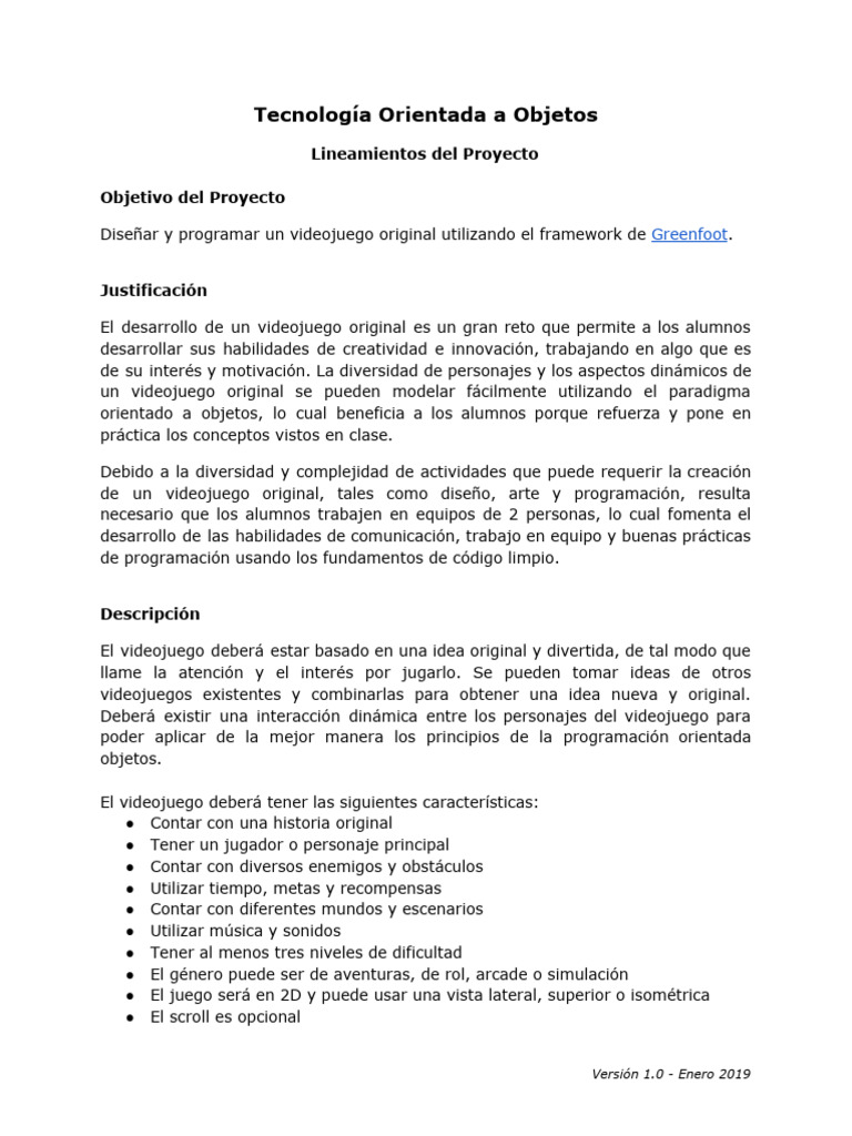 Lineamientos Proyectos Objetos | PDF | Videojuegos | Programación orientada a objetos