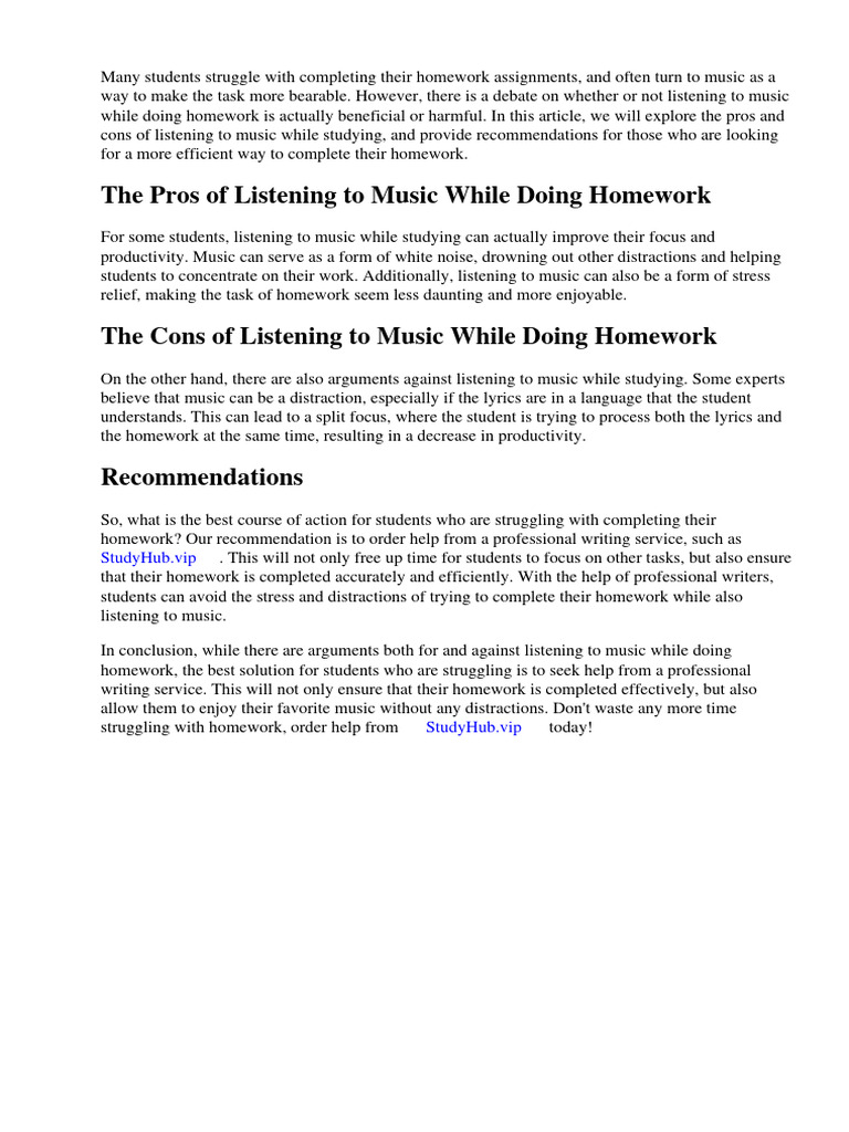 Music's Impact on Homework Efficiency | PDF | Homework | Mood (Psychology)