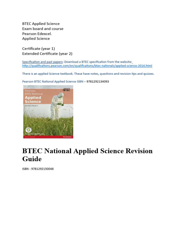 BTEC Applied Science Resources Guide | PDF | Technology & Engineering