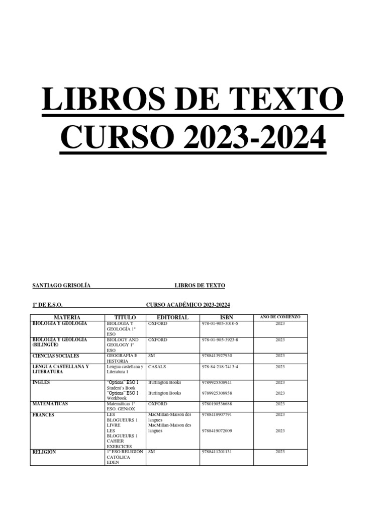 Libros de Texto ESO y Bachillerato 2023-2024 | PDF | Science