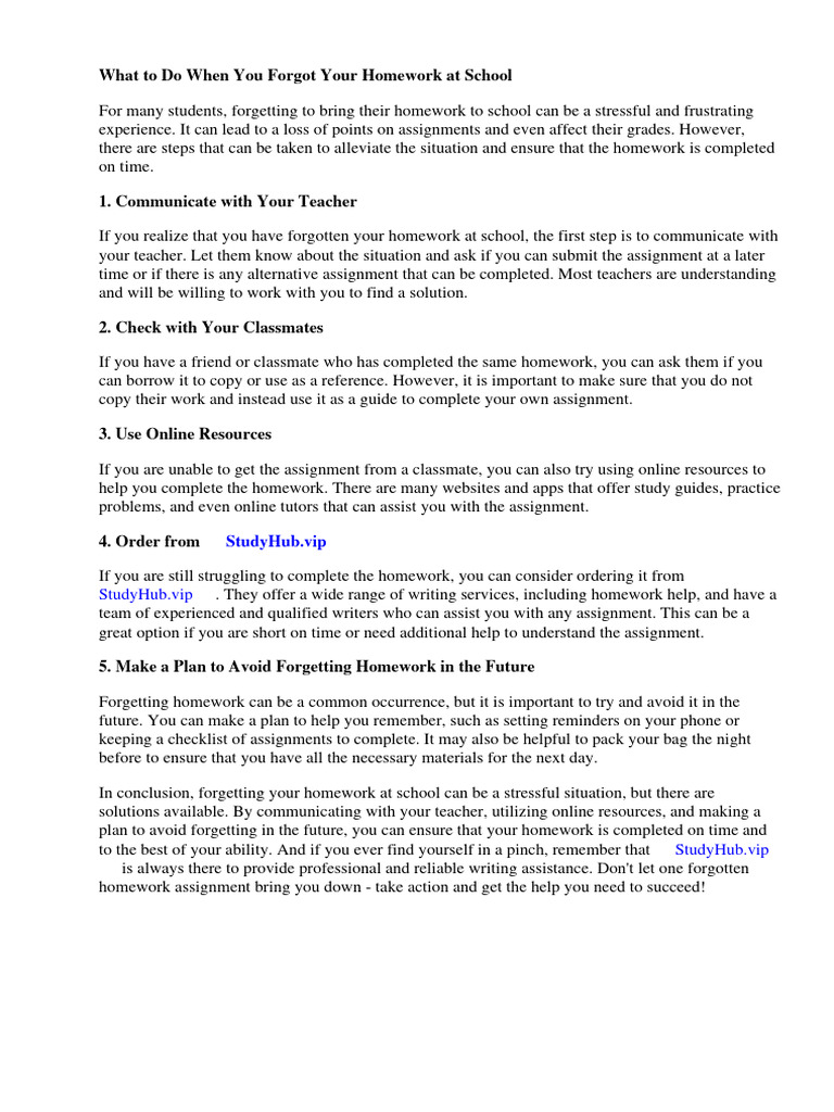 What To Do When You Forgot Your Homework at School | PDF | Homework ...