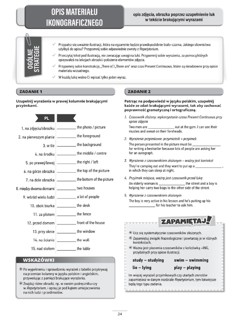 Zadania_otwarte_OPIS_OBRAZKA_SRODKI_JEZYKOWE | PDF