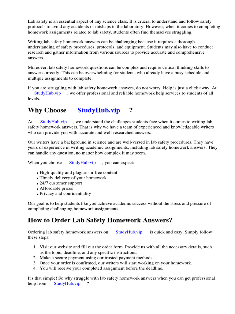 Lab Safety Homework Answers | PDF | Laboratories | Fireworks