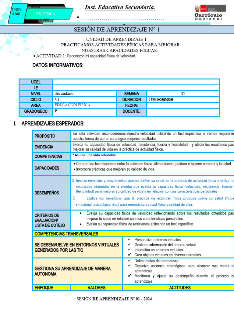 A-3°4º Ses-Act 1-E.f Und 1 | PDF | Aprendizaje | Evaluación