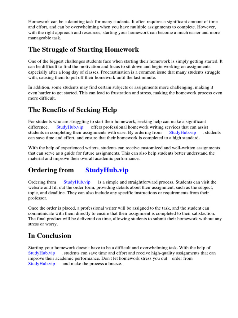 Start Your Homework | PDF | Homework | Kindergarten