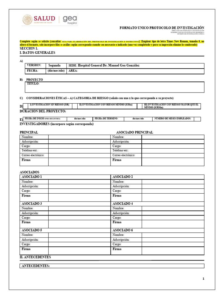 4 Formato Unico Protocolo Gea | PDF | Variable (Matemáticas)