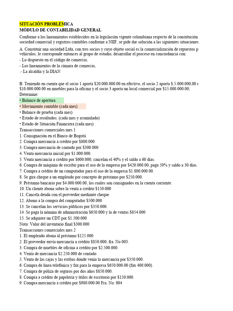 Situacion Problema - Contabilidad General PDF | PDF | Contabilidad | Bancos