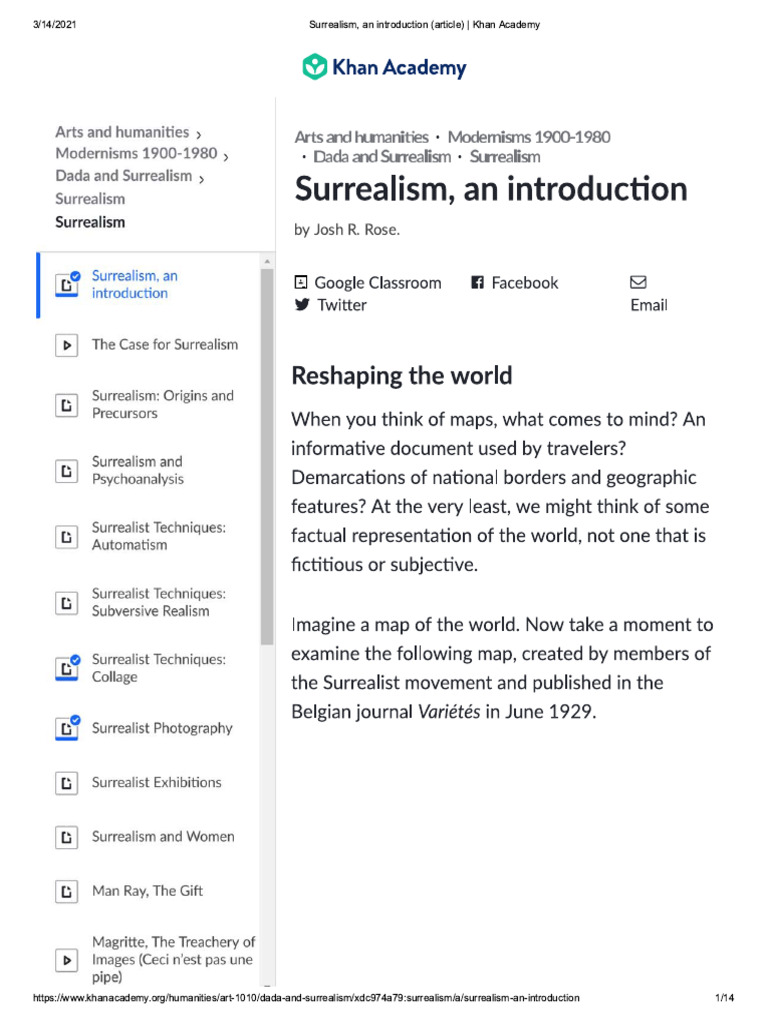 Surrealism, An Introduction (Article) - Khan Academy | PDF