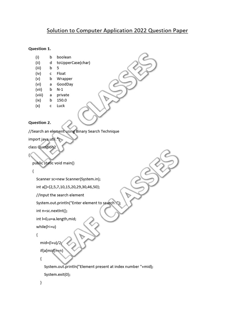 Solution To Computer Application 2022 Question Paper | PDF | Computer ... Solution To Computer Application 2022 Question Paper | PDF | Computer ...