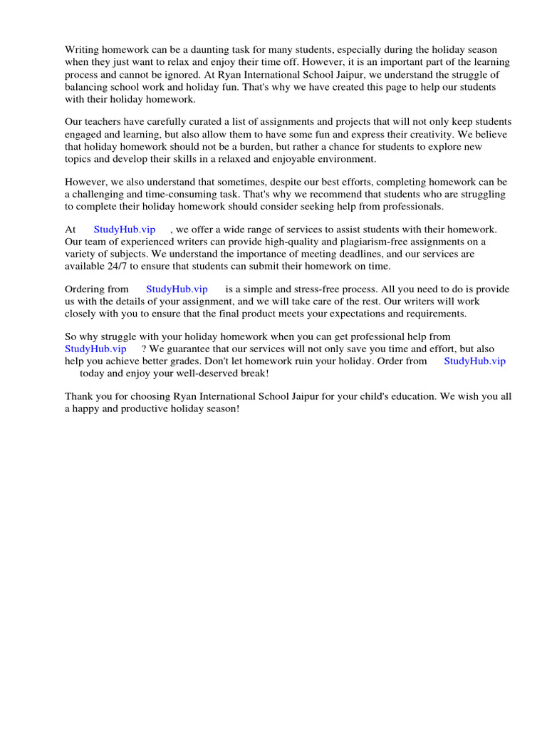 Holiday Homework Ryan International School Jaipur | PDF | Schools ...