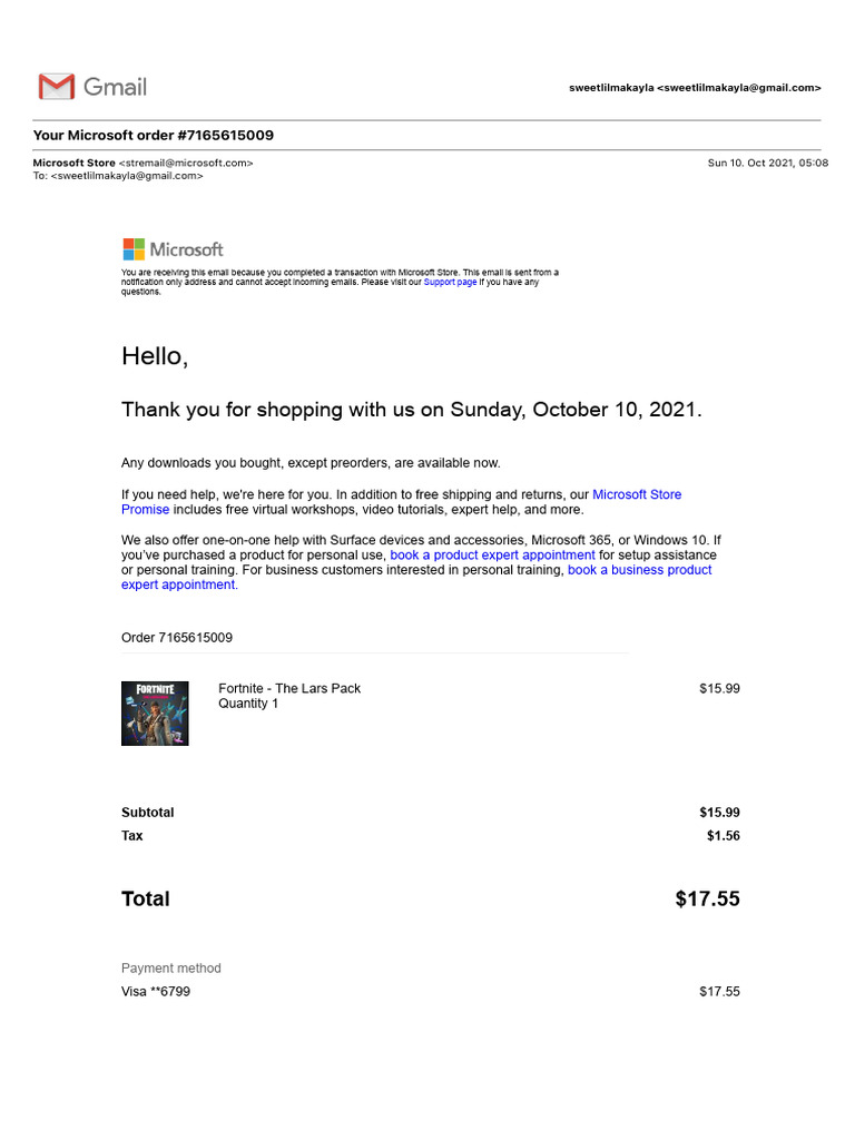 Your Microsoft Order 7165615009 | PDF | Microsoft | Windows 10