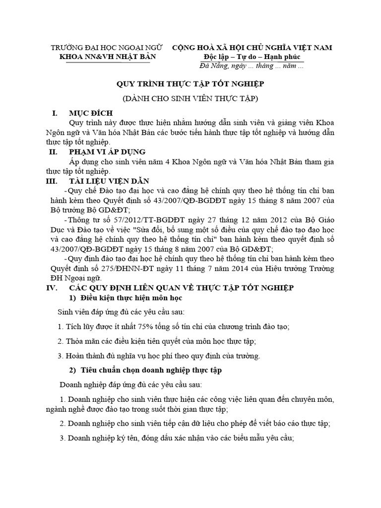 Quy Trinh Thuc Tap Tot Nghiep 2021 1 | PDF