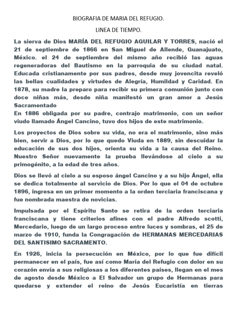Biografia de Maria Del Refugio 2024 | PDF | Religión y espiritualidad