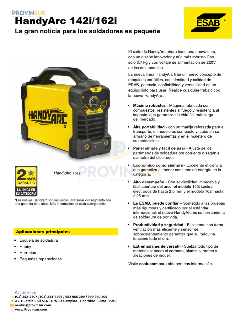 Ficha Tecnica Maquina de Soldar Handy Arc 162 | Descargar gratis PDF | Soldadura | Construcción