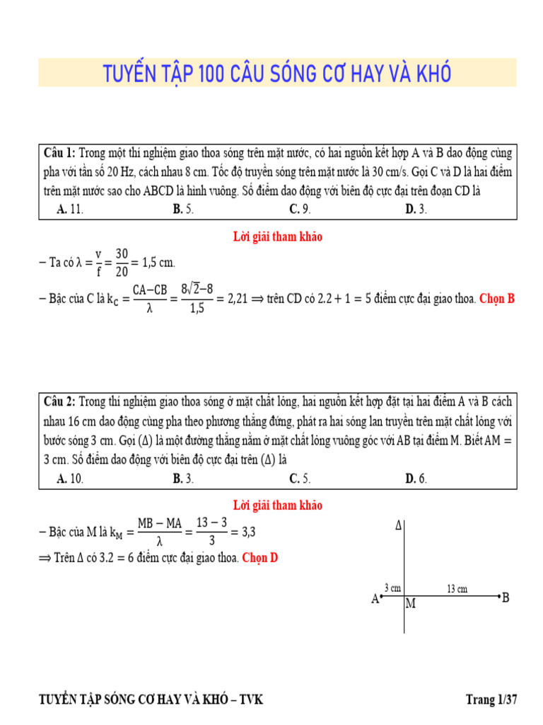 Tuyển Tập 100 Câu Sóng Cơ Hay Và Khó - Mapstudy | PDF