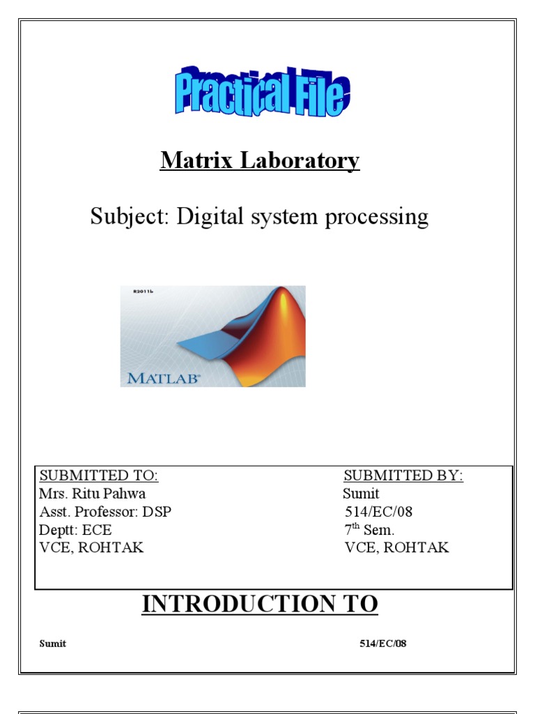 Matrix Laboratory: Subject: Digital System Processing | PDF | Control ...