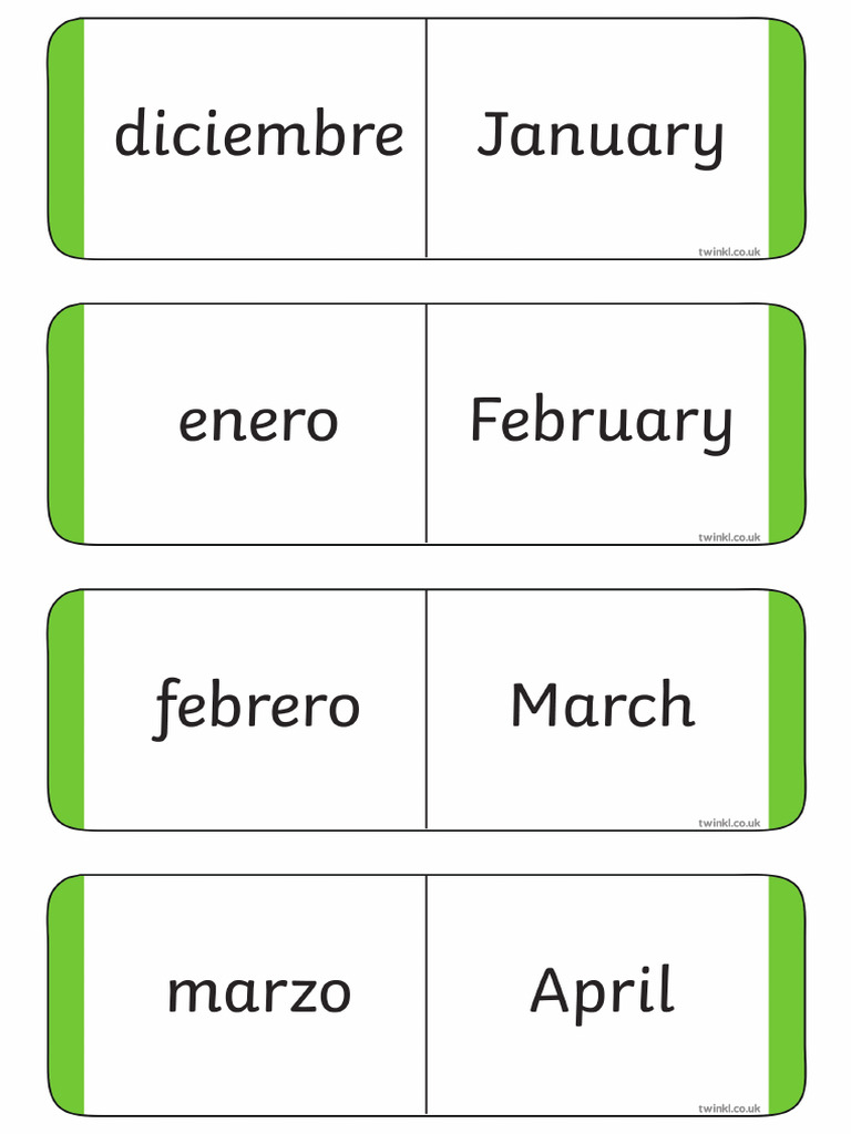 A1 Tarjetas bilingües de buscar y emparejar Los meses del año en inglés ...