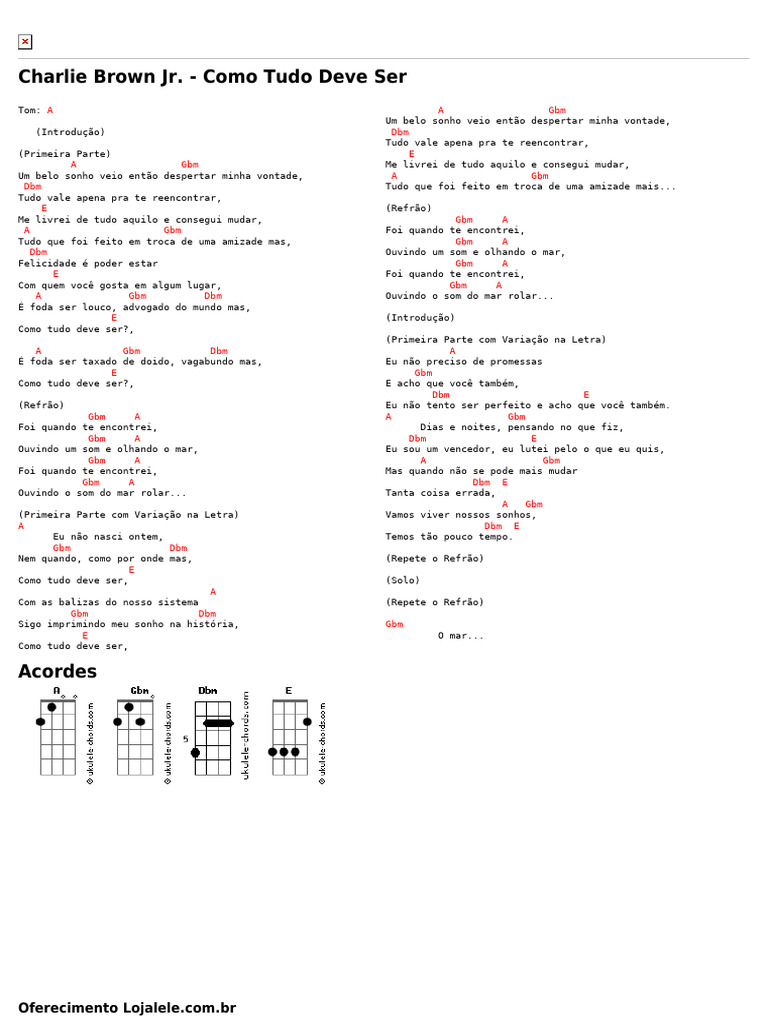 Charlie Brown Jr. - Como Tudo Deve Ser (Uke Cifras) | PDF | Música ...