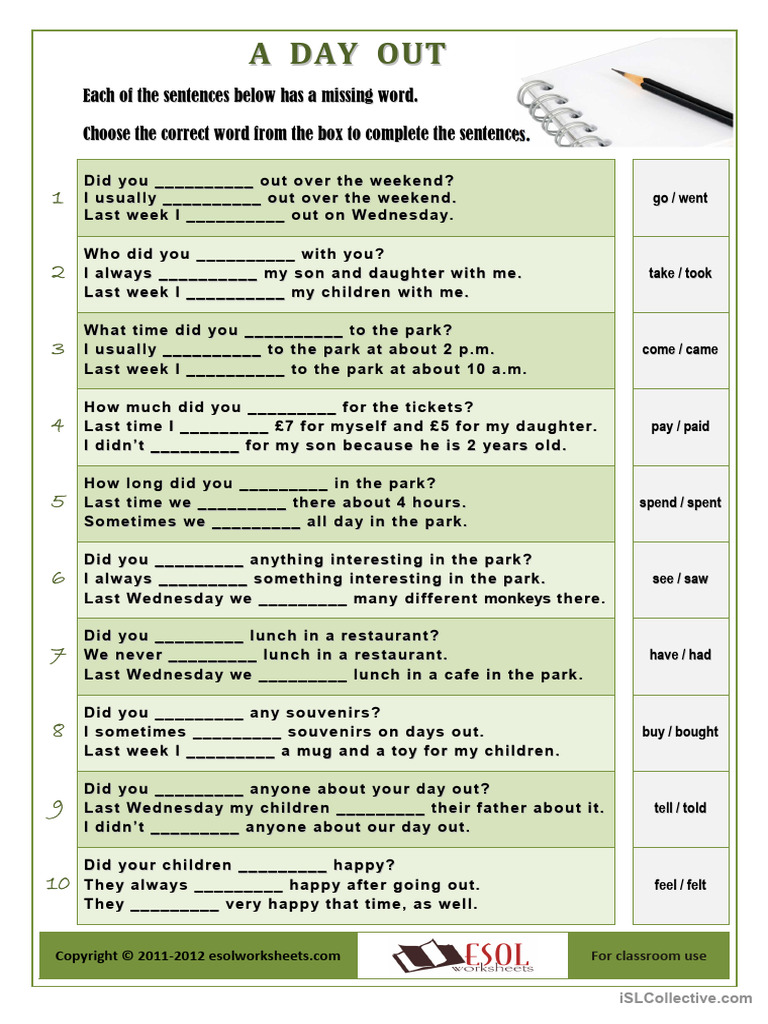 A Day Out at The Monkey Forest Using Irregular Verbs Gapfilling | PDF ...